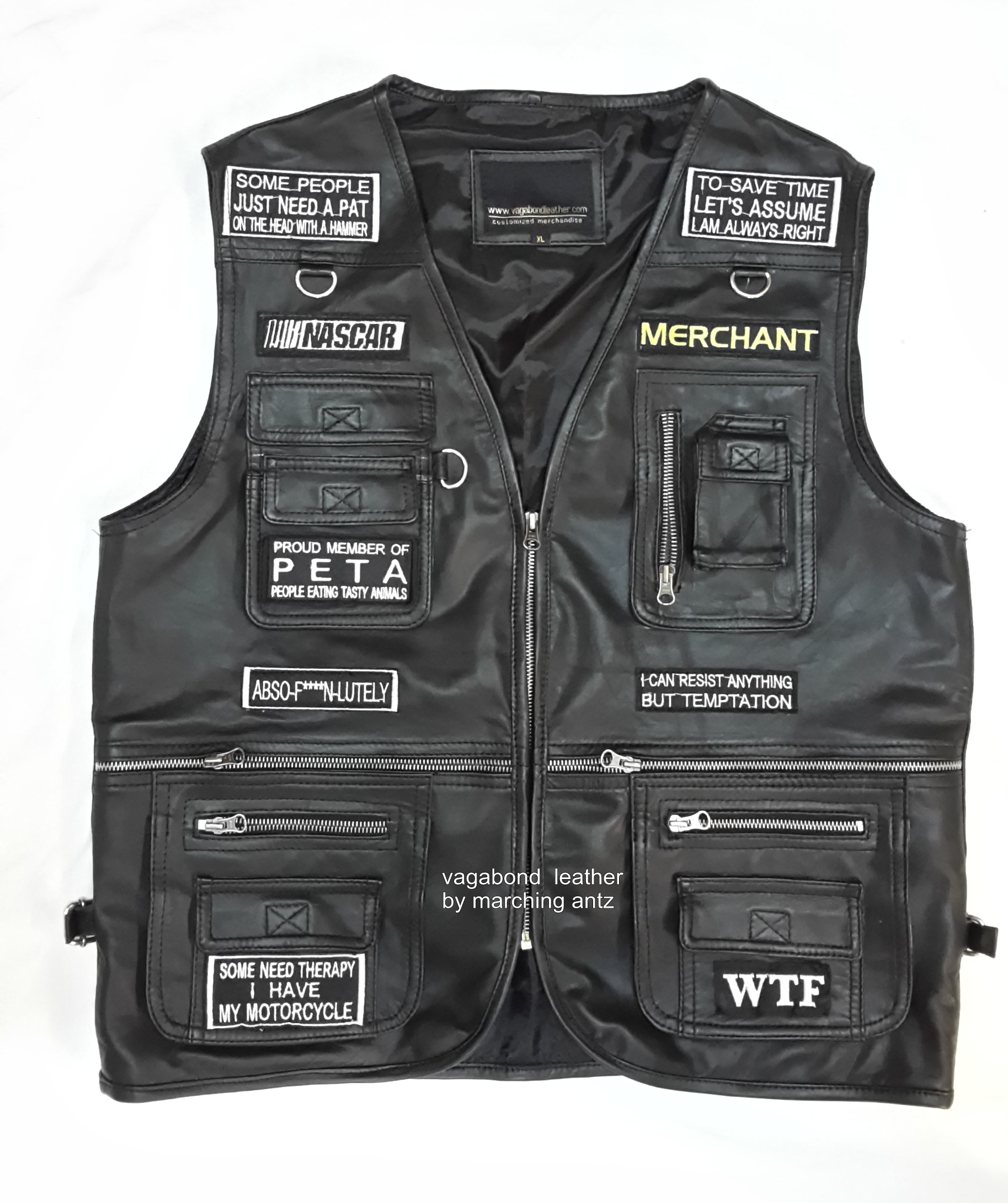 Embroidered Motorcycle Leather Vest With Patches MarchingAntz